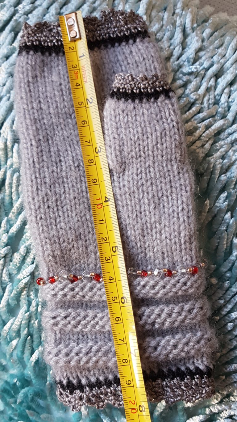 Gray Mittens with embroidery , with red Roses, Bees. Sold. - MilaMirosh